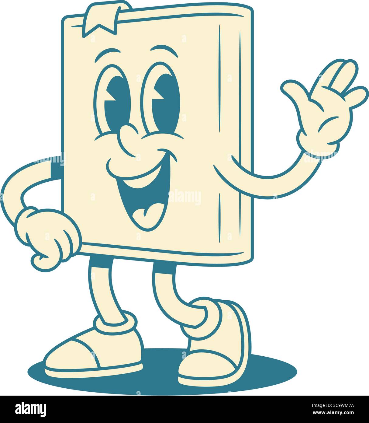 Funny childish book cartoon character hi waving hand vector ...