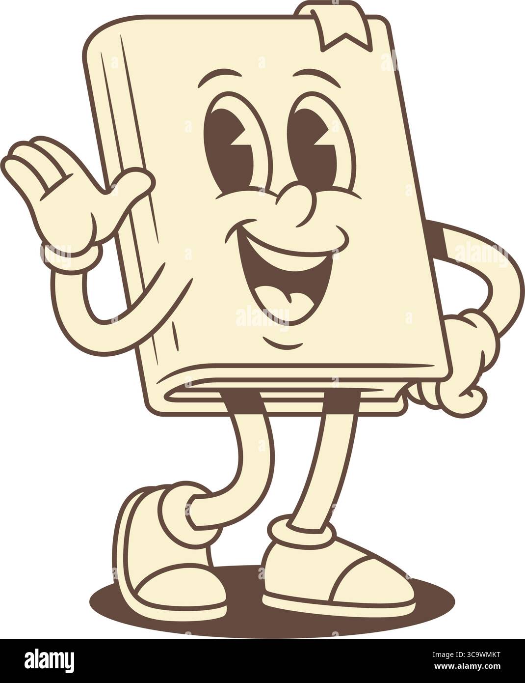 Cute childish book cartoon character waving hand hello vector ...