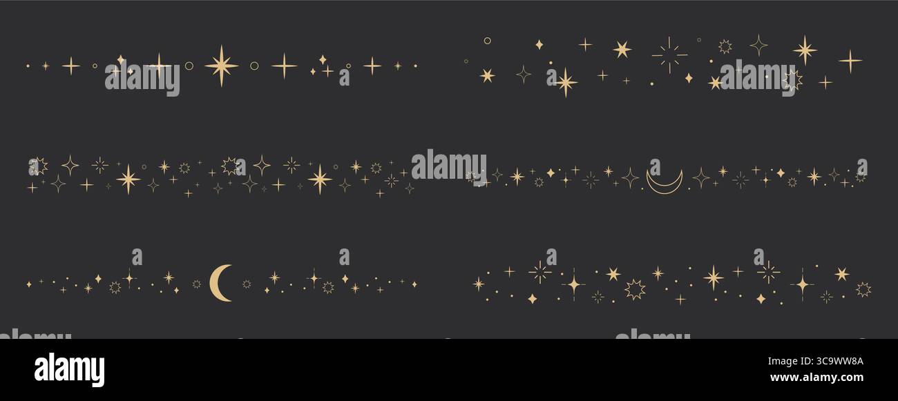 Mystical celestial border divider with stars, moons, and sparkles ...