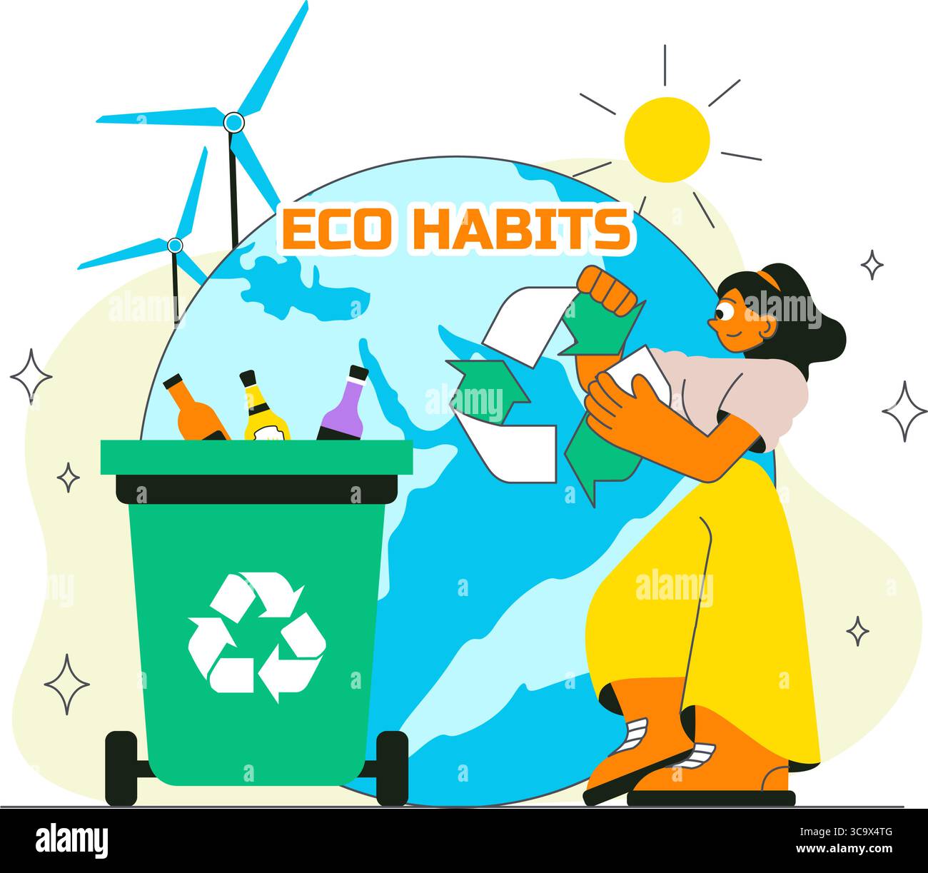 Eco Habit Illustration Featuring People Sorting Waste, Using Eco Bags ...