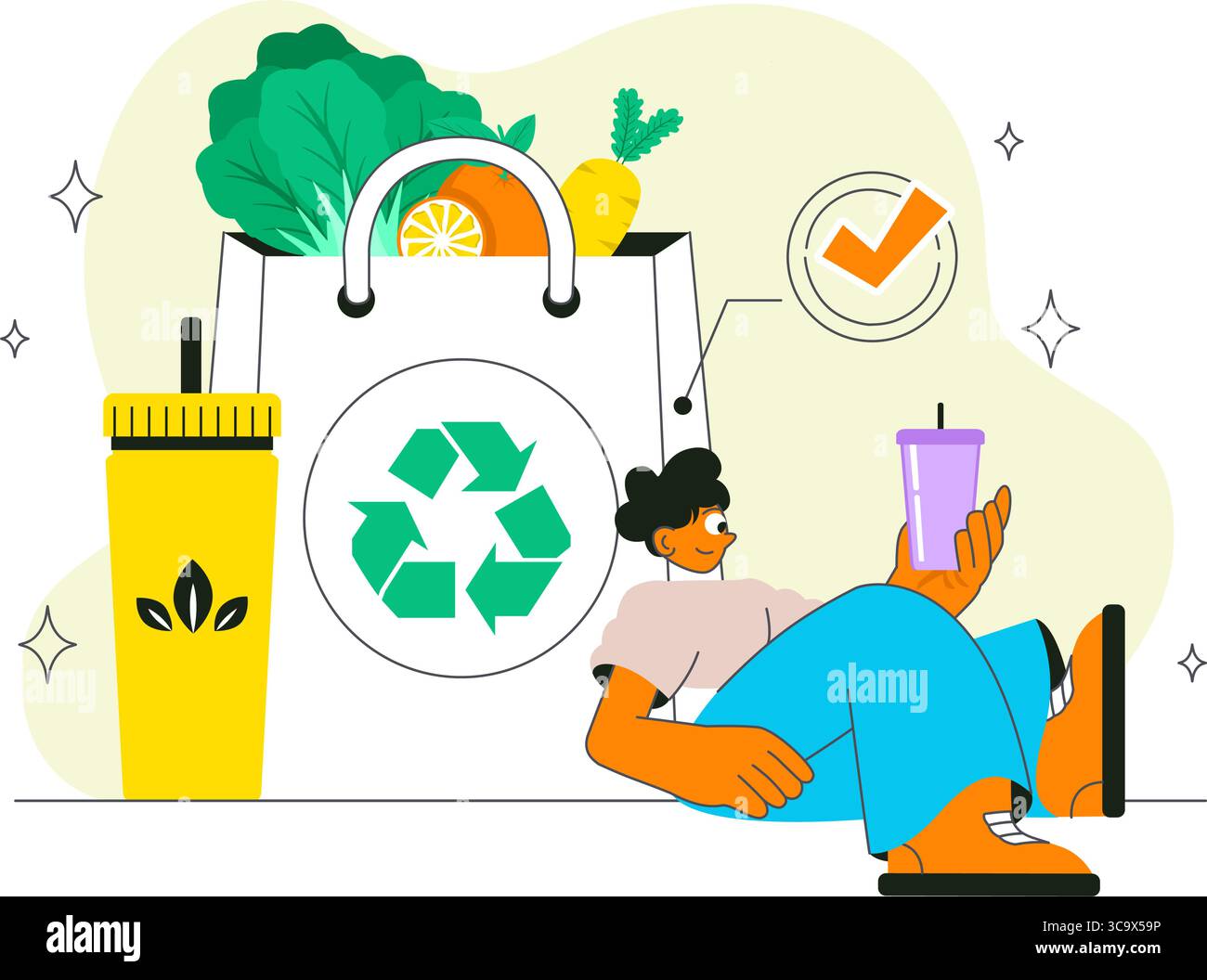 Eco Habit Illustration Featuring People Sorting Waste, Using Eco Bags ...