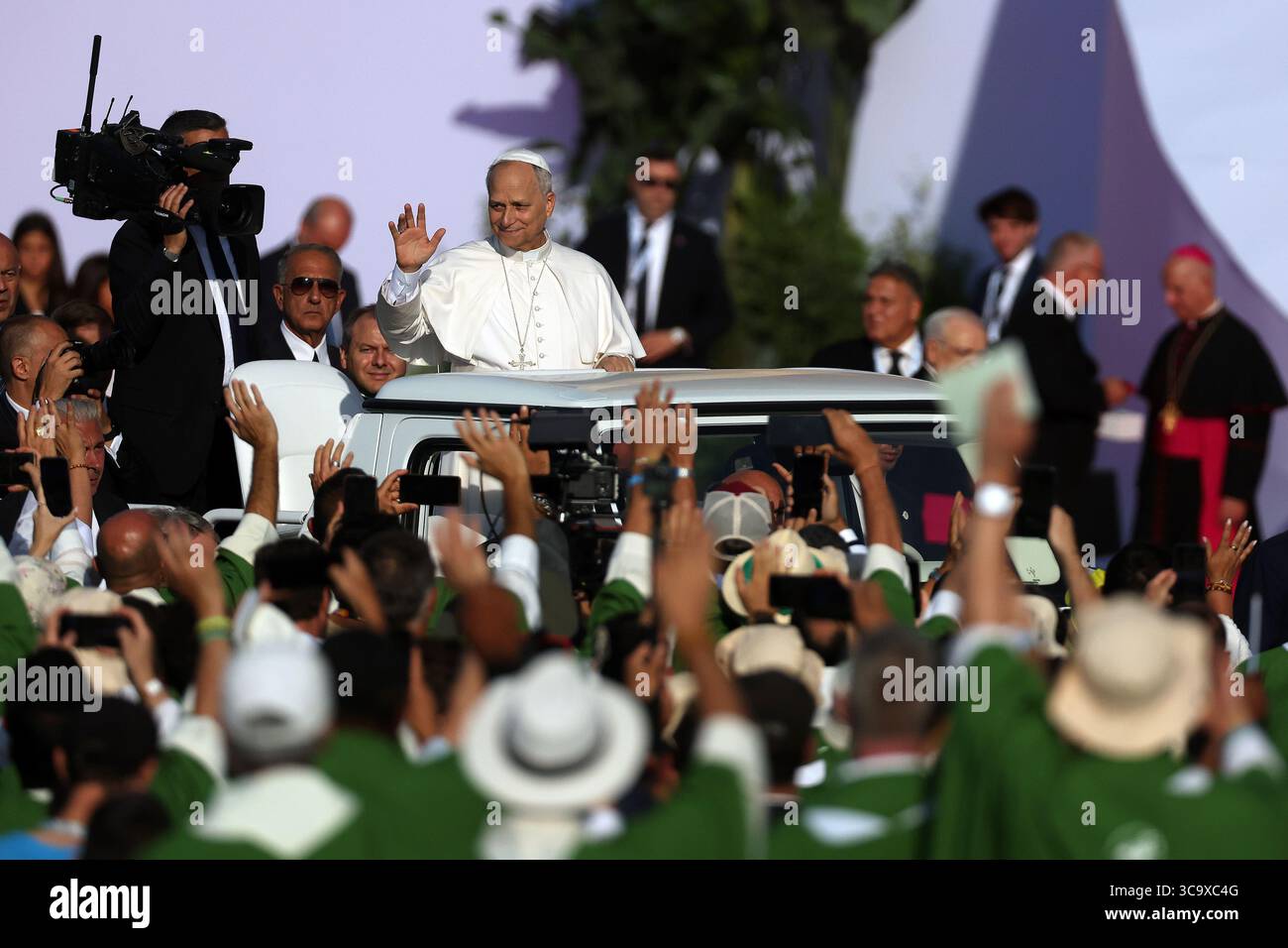 Rome, Italy - August 3rd, 2025: Pope Leo XIV greets young pilgrims in ...