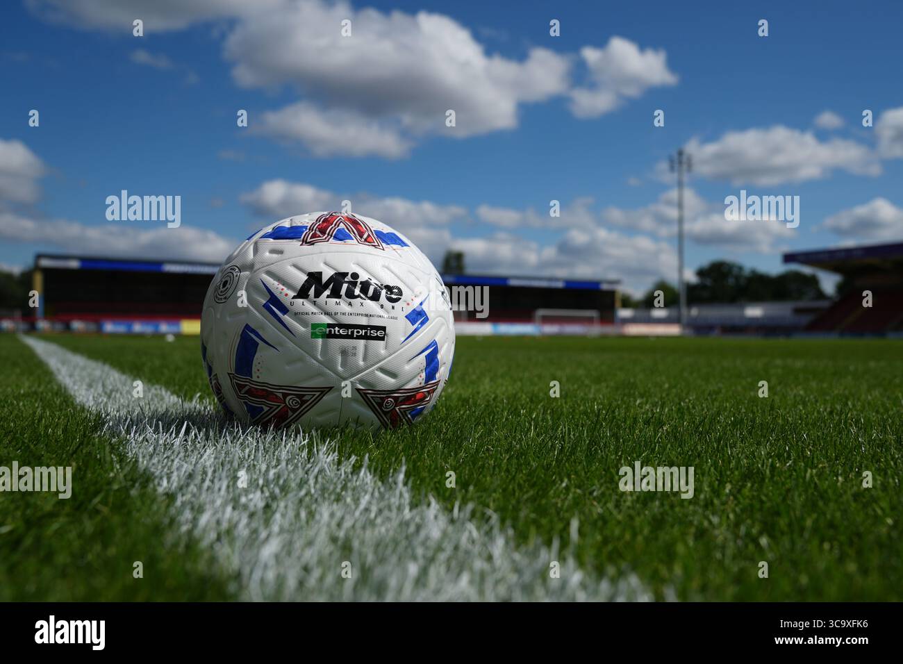 The official Mitre match ball on the pitch at Aggborough Stadium, home ...