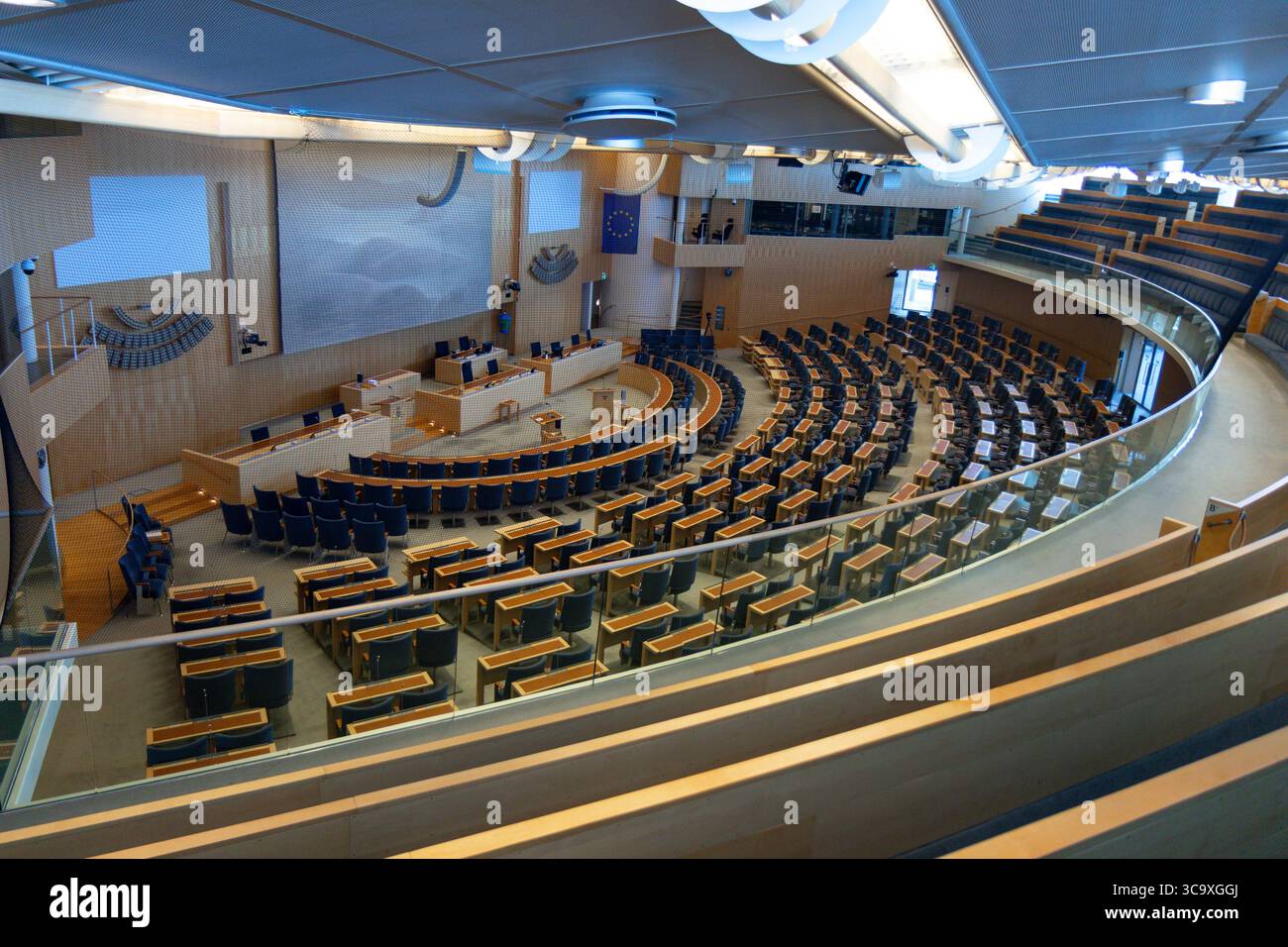 Stockholm, Sweden - July 10, 2025: Interior view of the Riksdag plenary ...