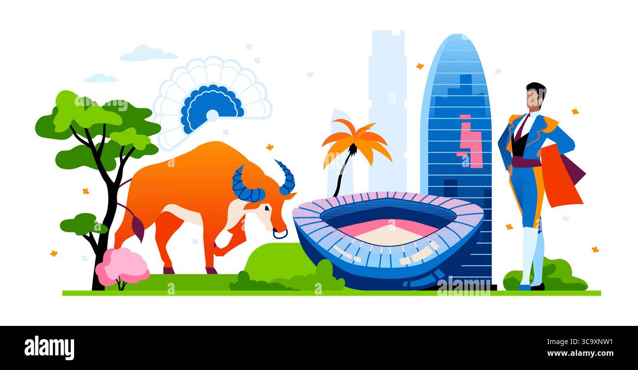 Travel to Spain - colorful flat design style illustration Stock Vector ...