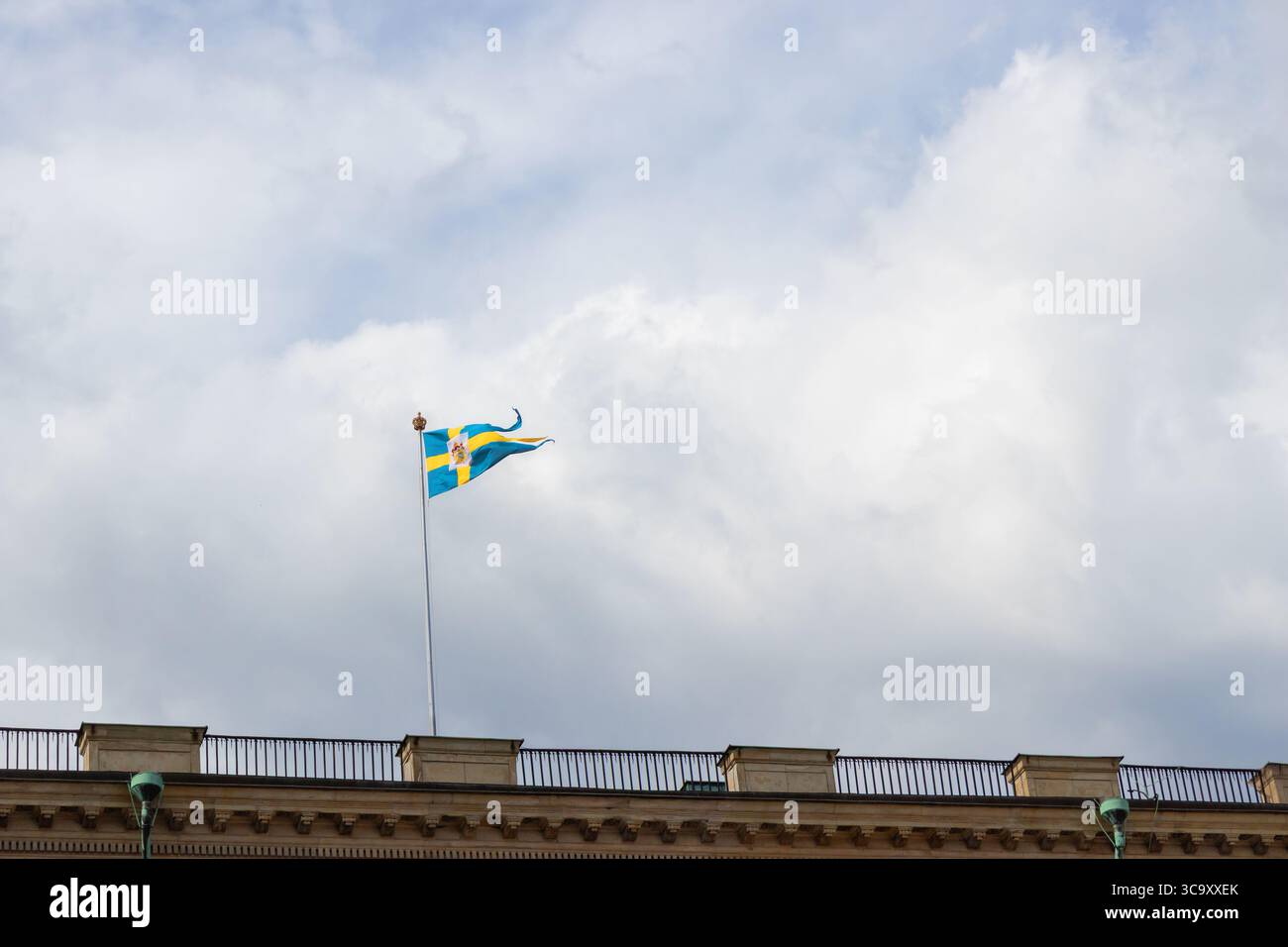 Stockholm, Sweden - July 10, 2025: The Swedish national flag waving ...
