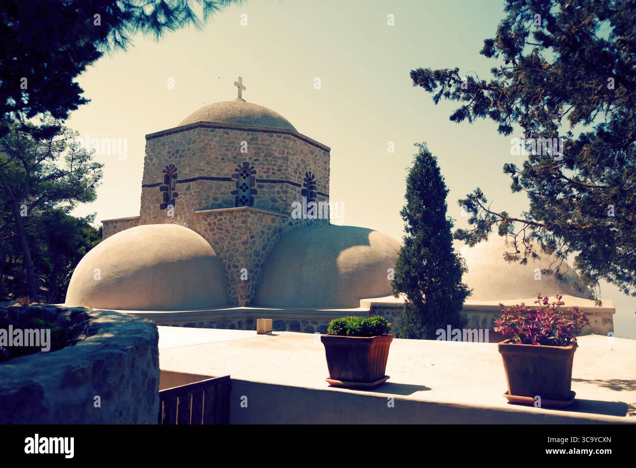 The famous Prophet Elias Monastery, Mount Profitis, Santorini, Greece ...