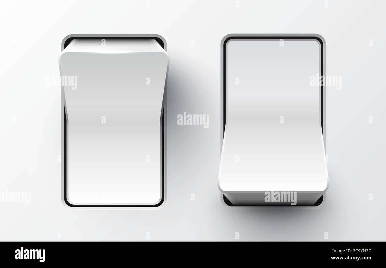 Set of realistic toggle switches in on and off positions. Plastic button. Vector illustration ...