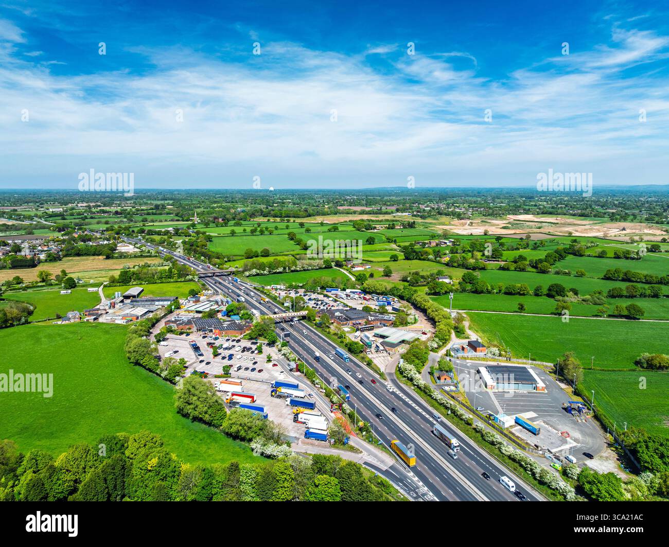 M6 Motorway from a drone, Sandbach, Cheshire, England Stock Photo - Alamy