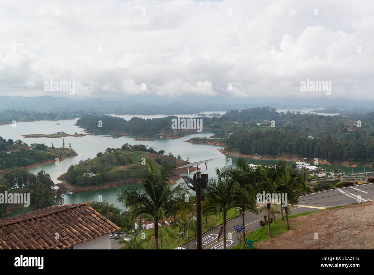 Aerial view of the Peñol-Guatapé Reservoir from El Peñon de Guatapé ...