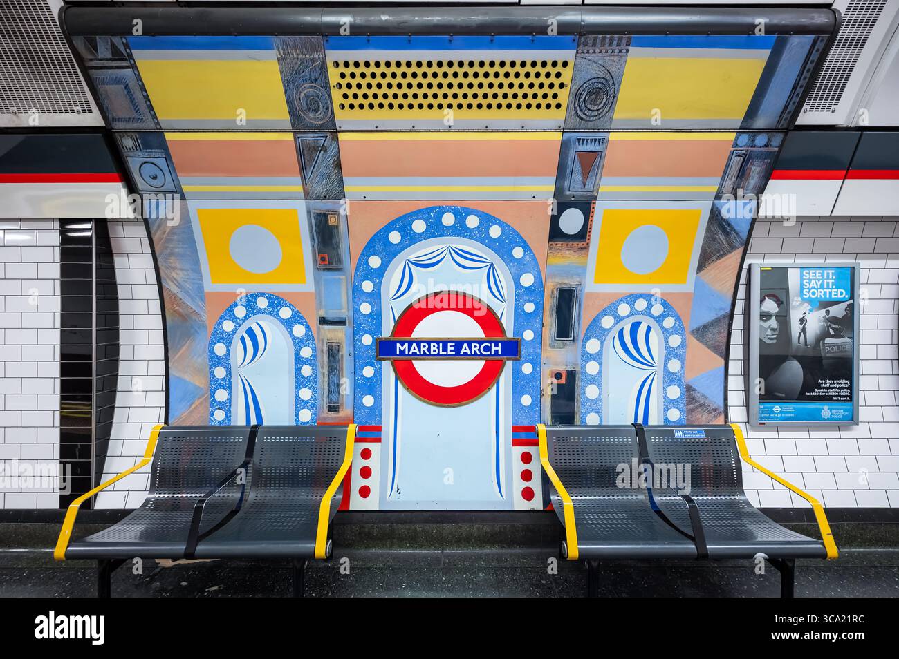 One of 17 panels of vitreous enamel artwork panels designed by artist ...