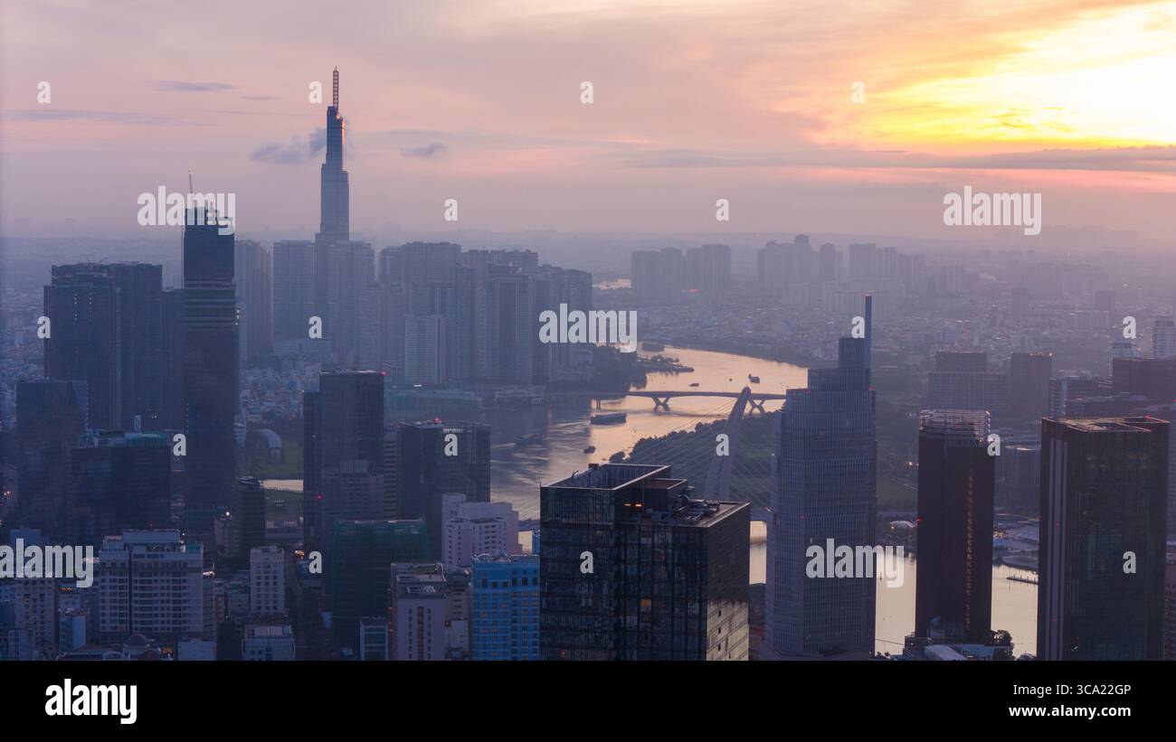 Aerial view of early morning in Ho Chi Minh City, Vietnam with ...