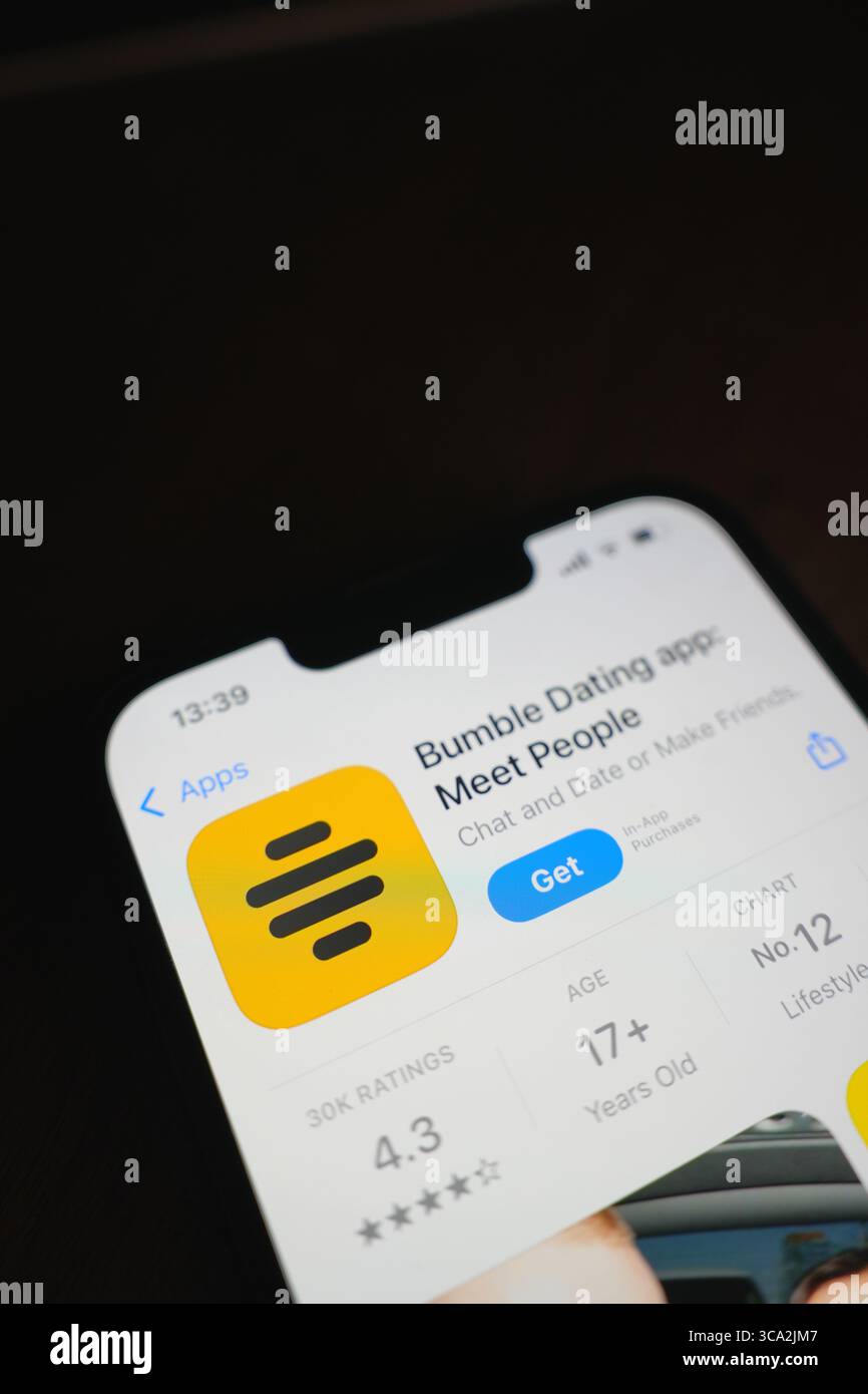 Roosendaal, The Netherlands - August 06, 2025: A smartphone displaying the logo of Bumble in the ...