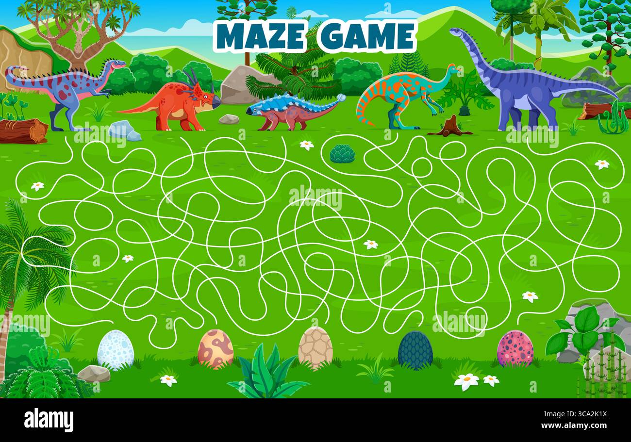 Kids labyrinth maze game, help to dino mothers find their eggs. Find ...