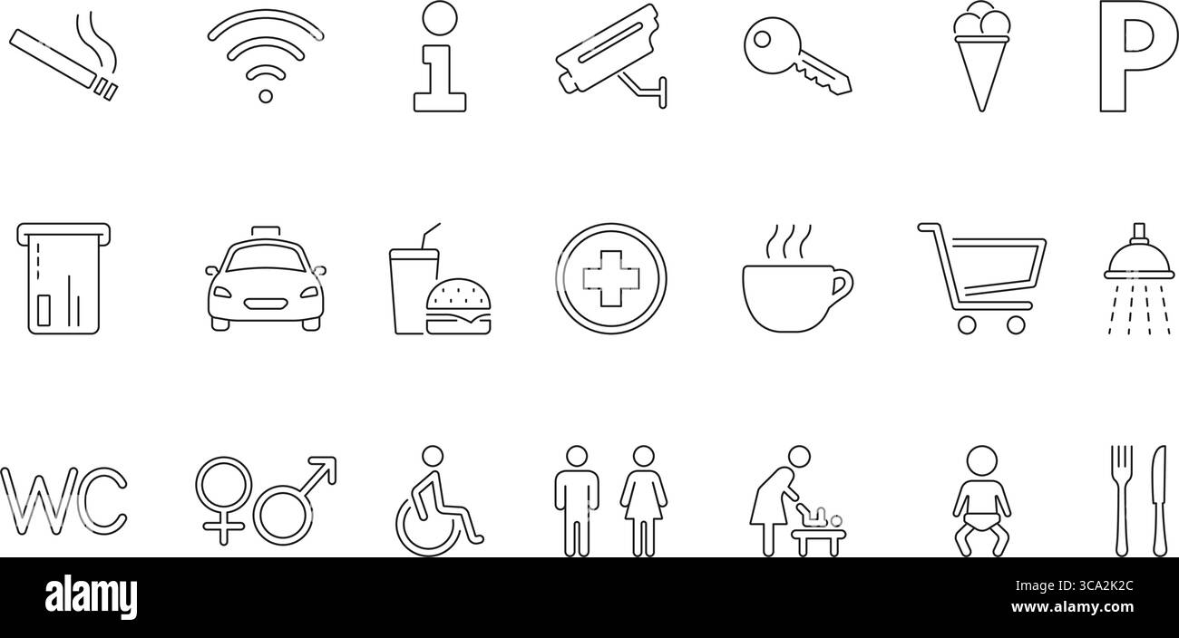 Public Facility And Service Icons Collection. Essential Amenities And ...