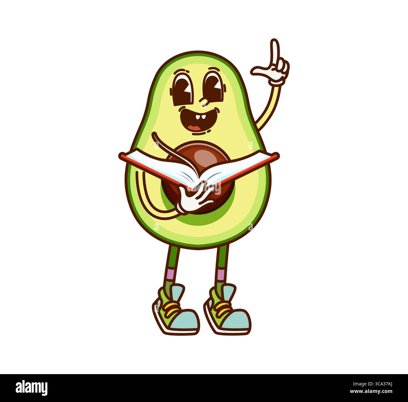 Reading book avocado fruit groovy cute character. Ripe avocado happy ...