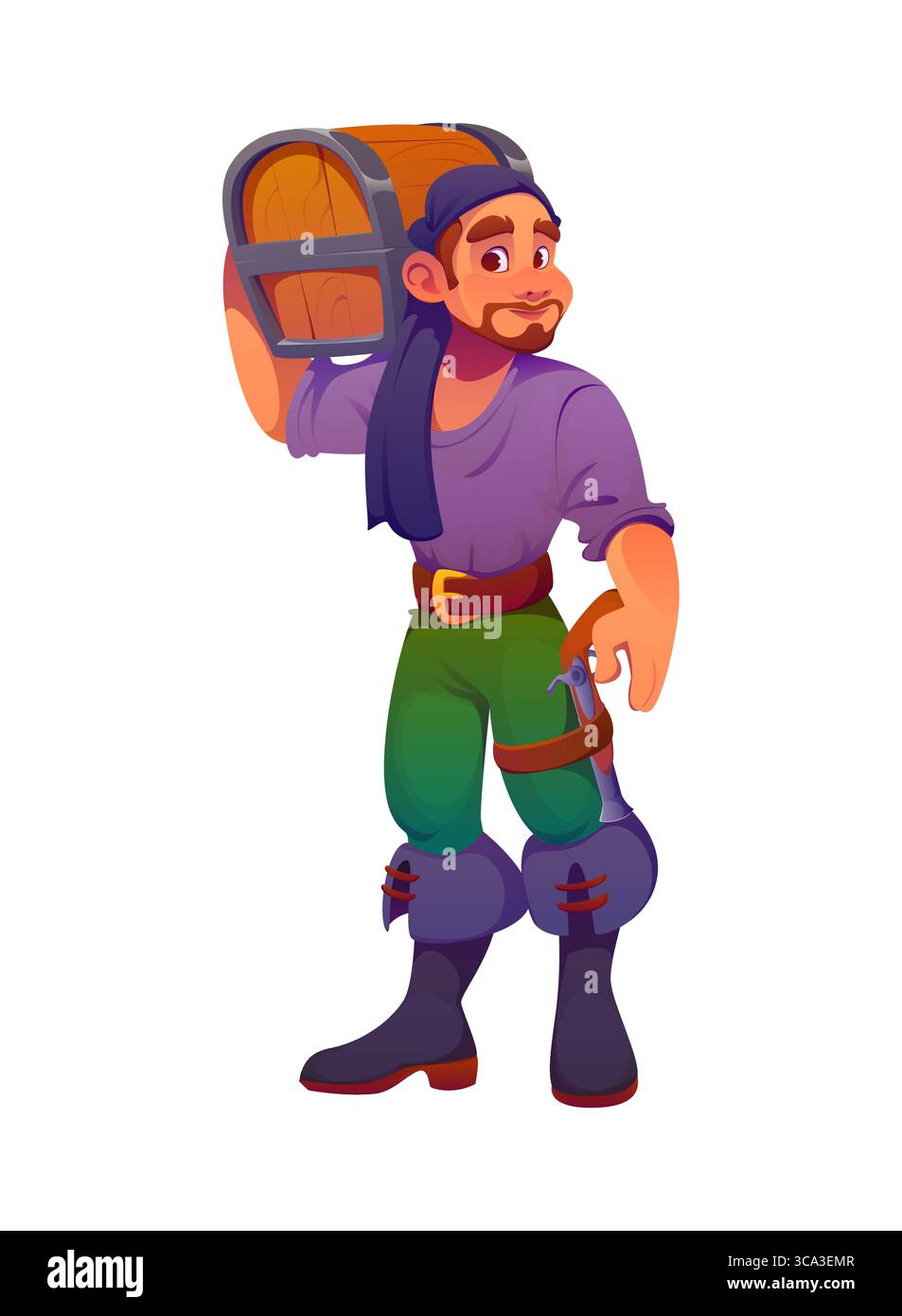 Cartoon pirate ship crew character armed with a gun, carrying treasure ...