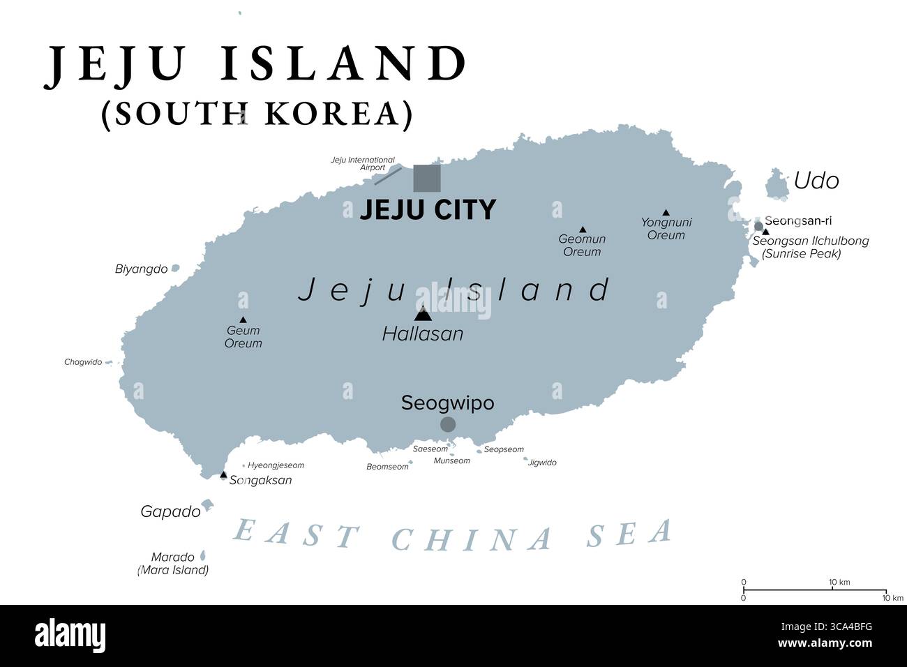Jeju Island, largest island of South Korea, gray political map, with ...