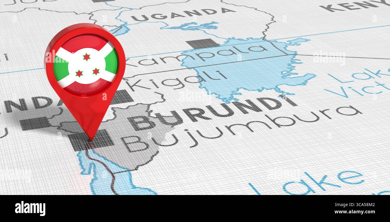 Burundi, Bujumbura - location pin with national flag on political map ...