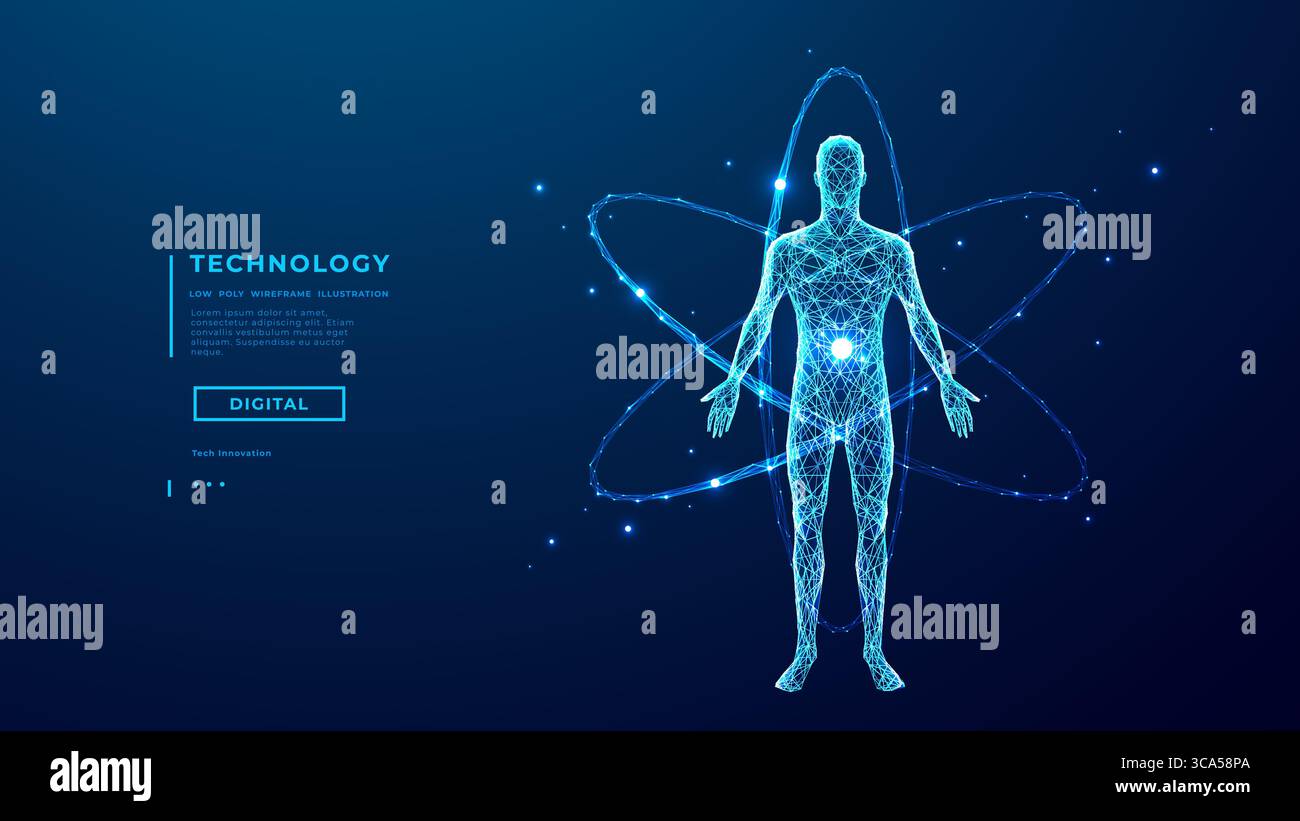 Human body silhouette and atom model. Science innovation concepts Stock ...