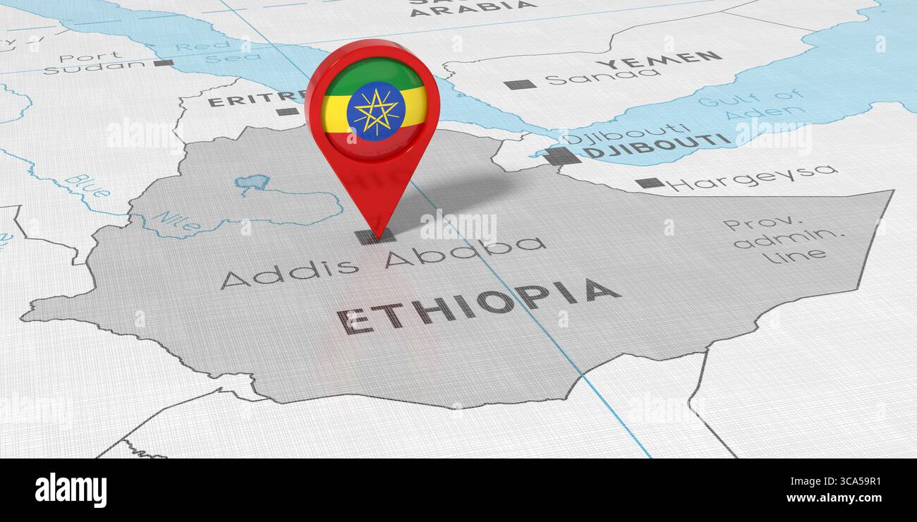 Ethiopia, Addis Ababa - location pin with national flag on political ...