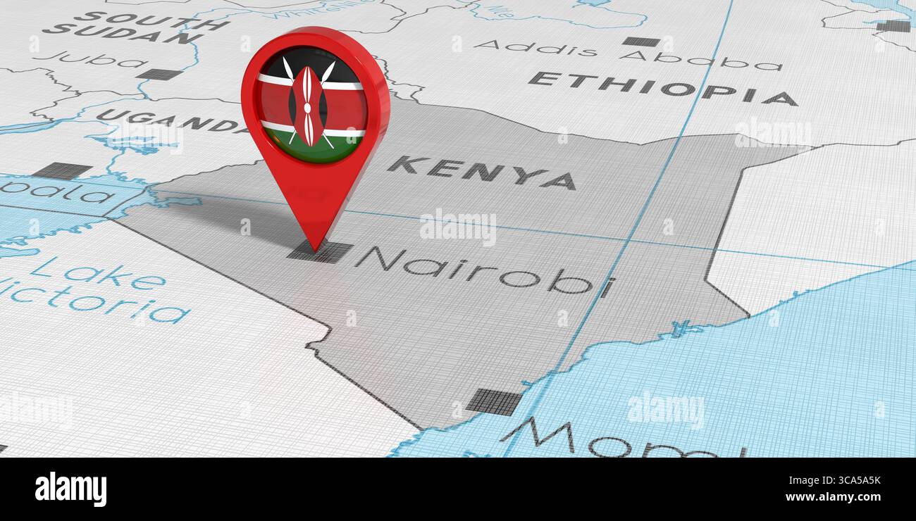 Kenya, Nairobi - location pin with national flag on political map - 3D ...