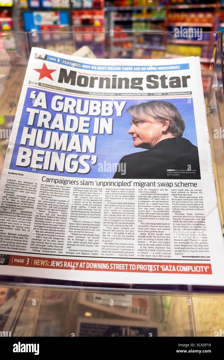 'A Grubby Trade in Human Beings' Morning Star newspaper headline front ...