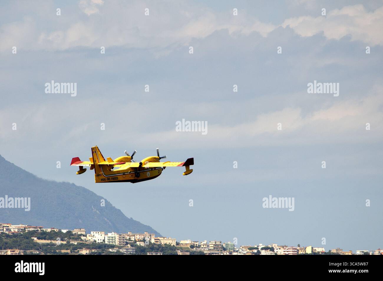 Canadair firefighting aircraft operated by the Vigili del Fuoco fly ...