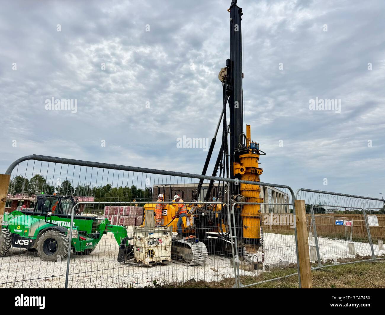 Powerful hydraulic drilling rig on a housing construction site, used to ...