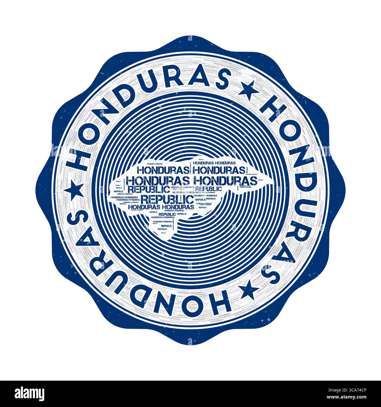 Honduras seal. Country round logo with the shape of Honduras and the ...