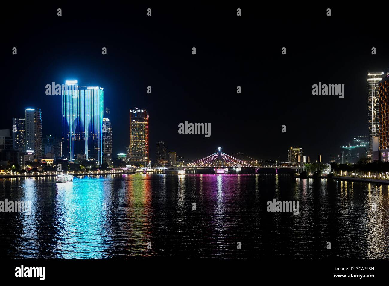Night View of Da Nang Cityscape with Han River and Modern Buildings in ...