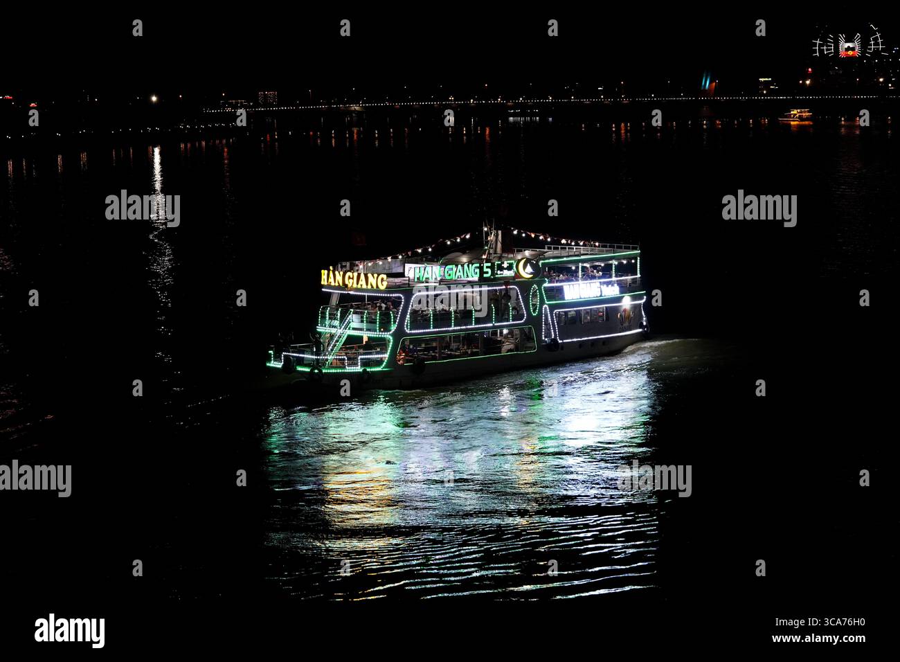 Night View of Da Nang City with Excursion Boat on Han River, Vietnam ...