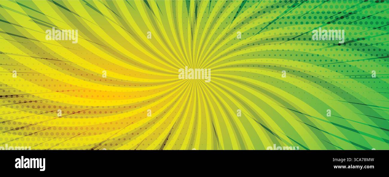 Retro Comic Book Spiral Background – Pop Art Halftone Burst with Green ...