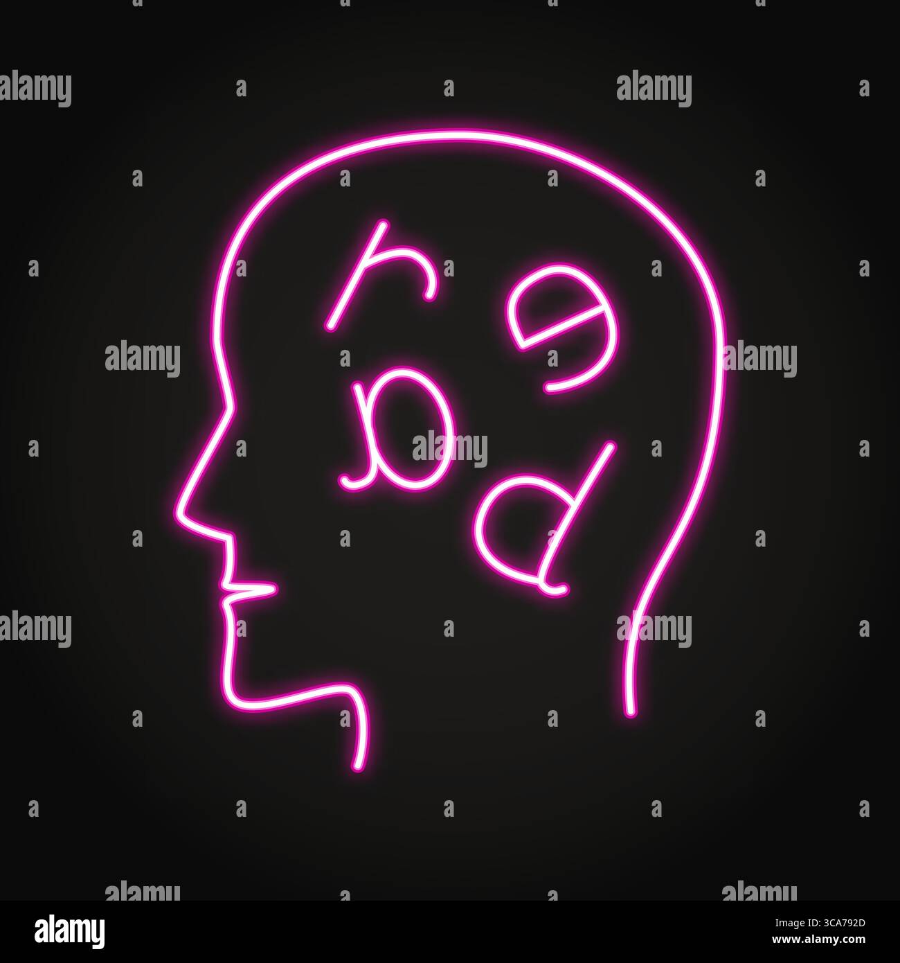 Dyslexia learning disorder neon line icon. Difficulty to read and write ...