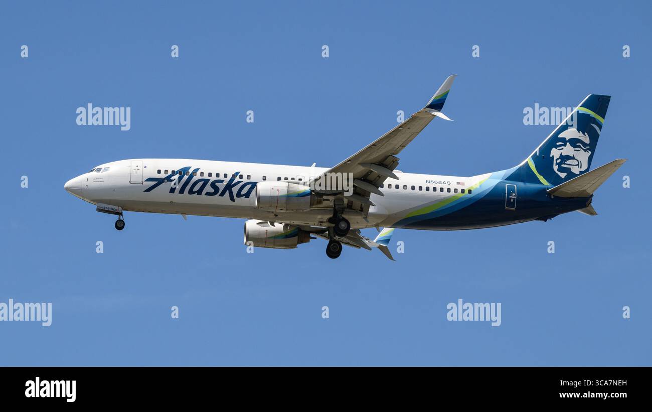 SeaTac, WA, USA - July 2, 2025; Alaska Airlines Boeing 737-800 with ...