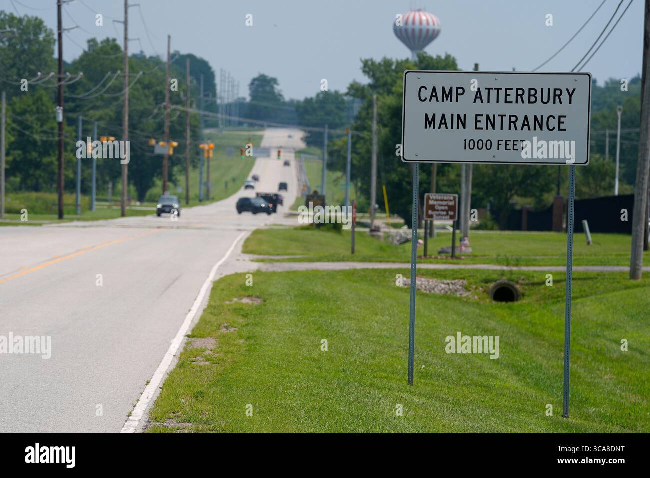 A sign is posted for the main entrance to Camp Atterbury, Friday, Aug ...