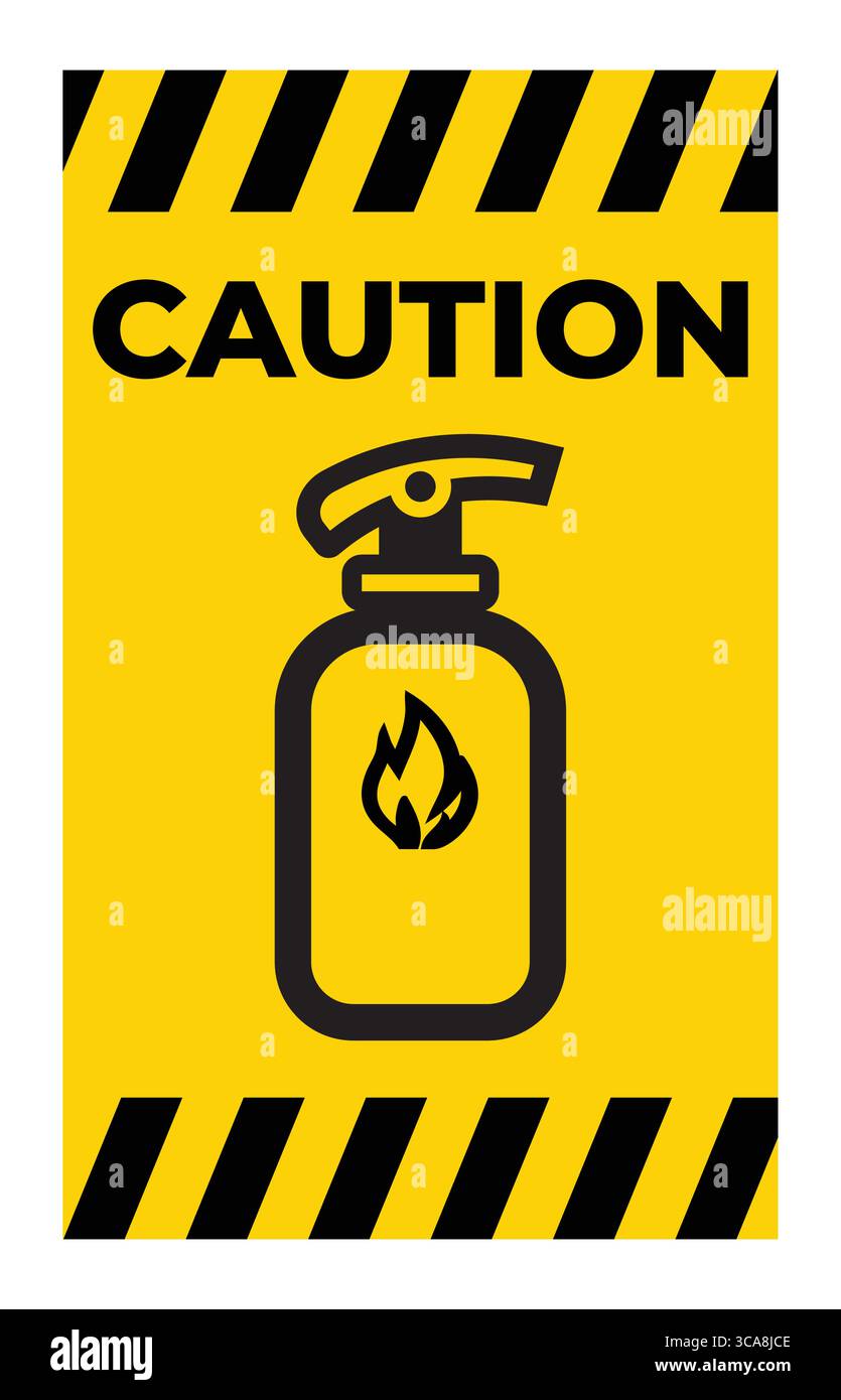 This caution sign features a fire extinguisher icon, highlighting ...
