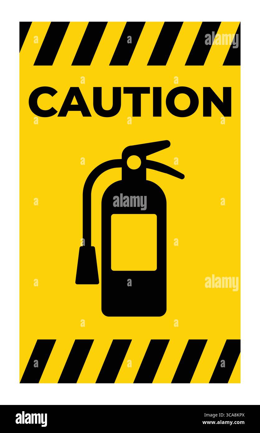 This caution sign features a fire extinguisher icon, emphasizing safety ...