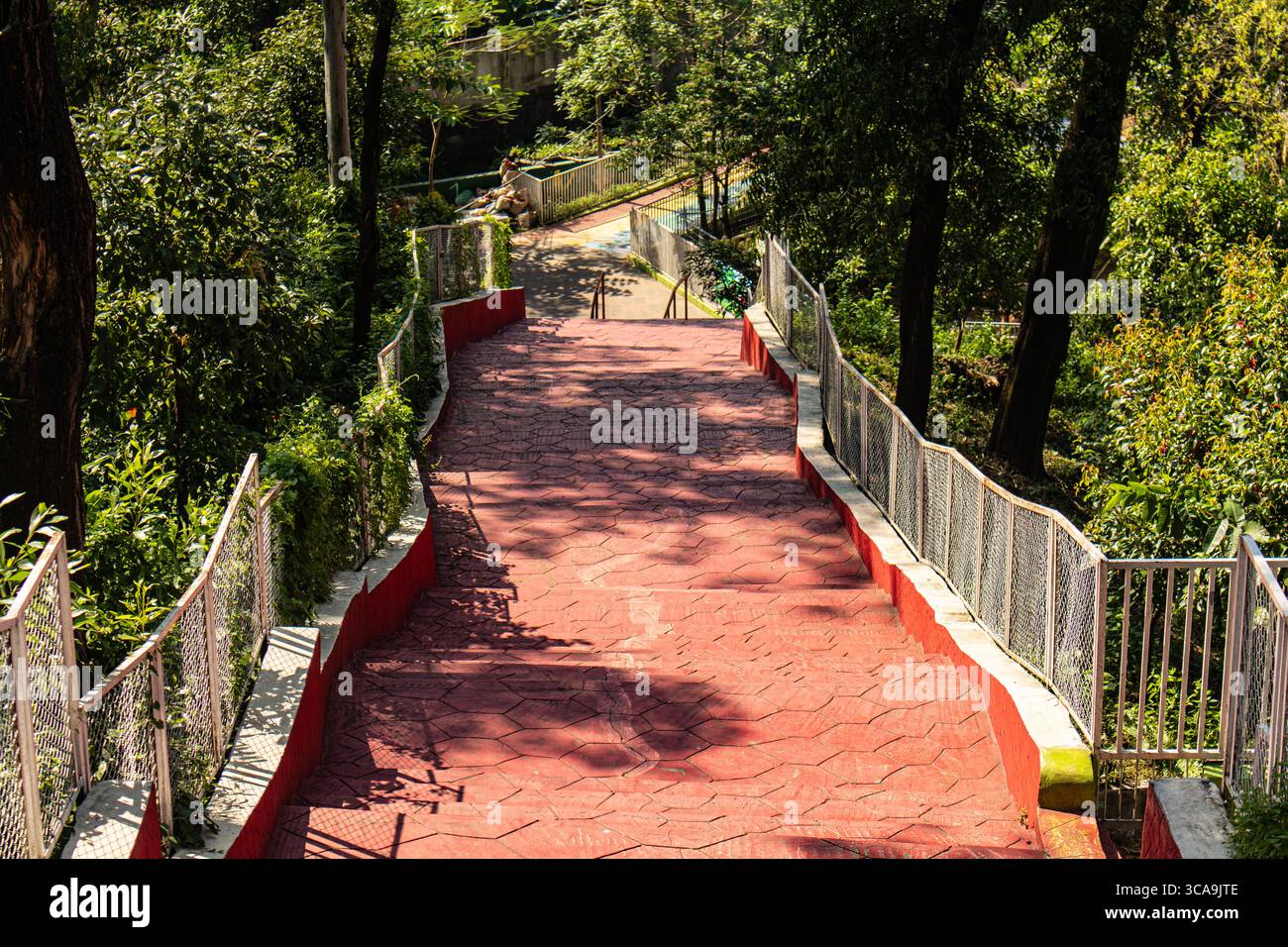 Mountain Adventure Begins on Red Brick Stairs Stock Photo - Alamy