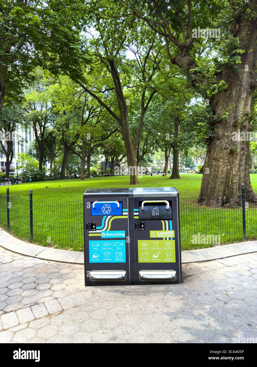 Solar powered recycling bins, Madison Square Park, Manhattan, New York ...