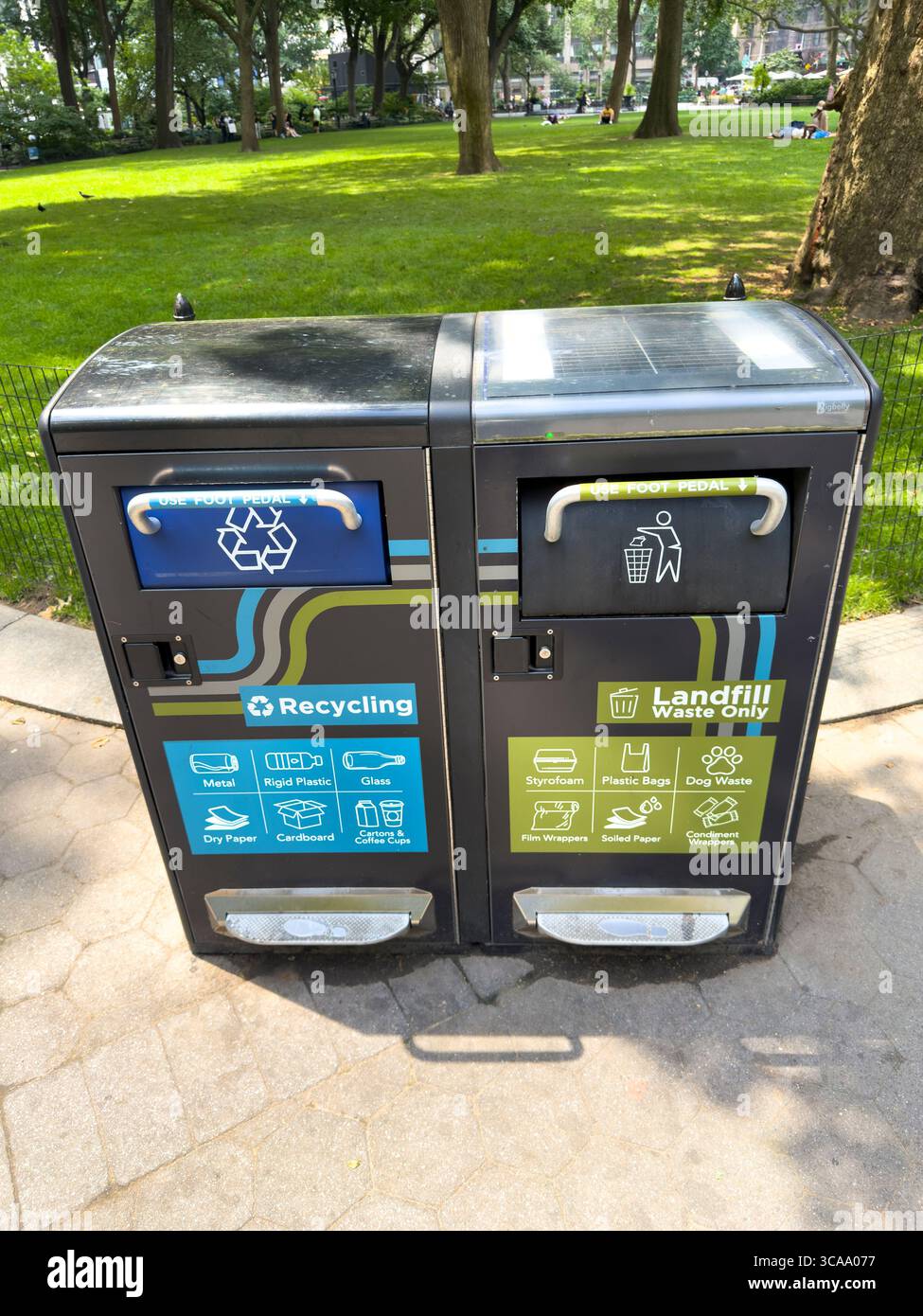 Solar powered recycling bins, Madison Square Park, Manhattan, New York ...