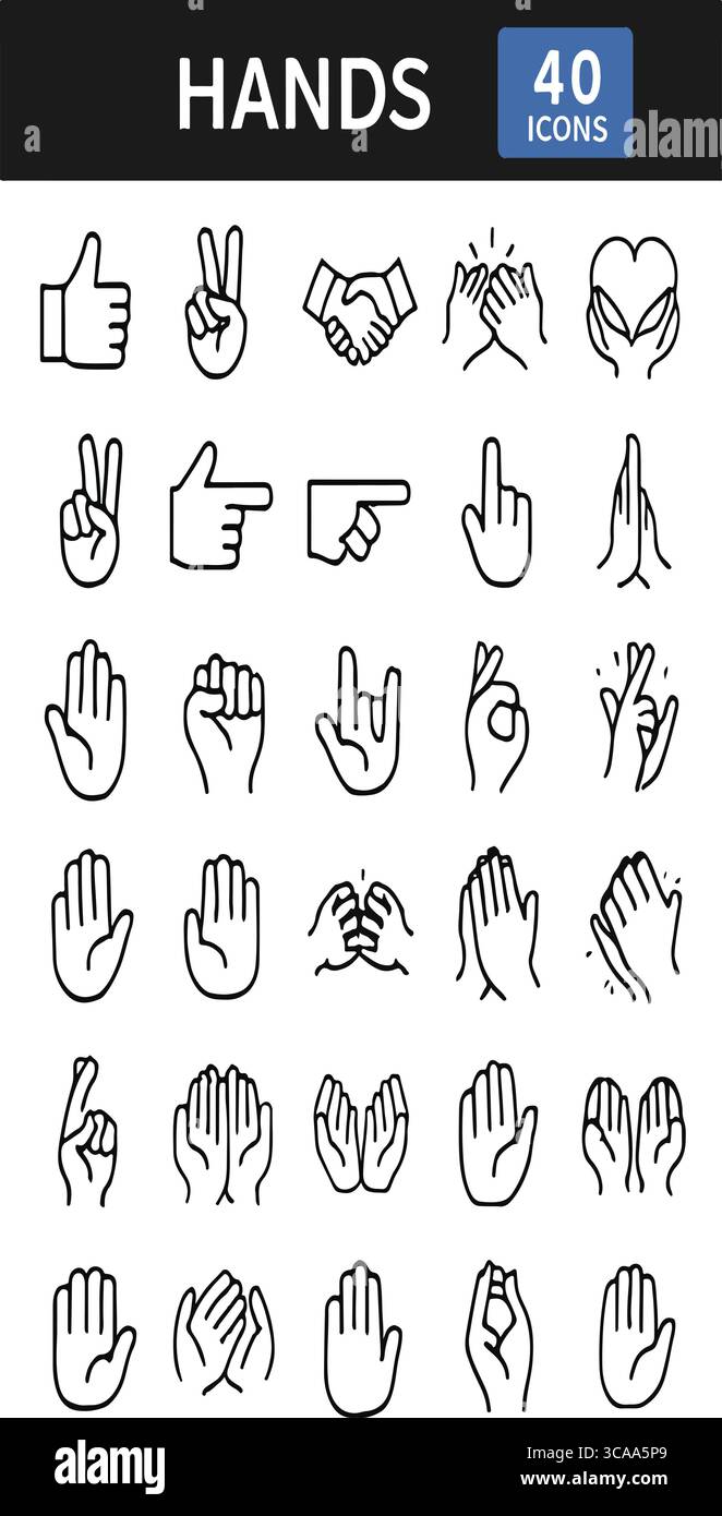 40 Hand Gesture Line Icons – Vector Pack of Hand Signs, Poses, and ...