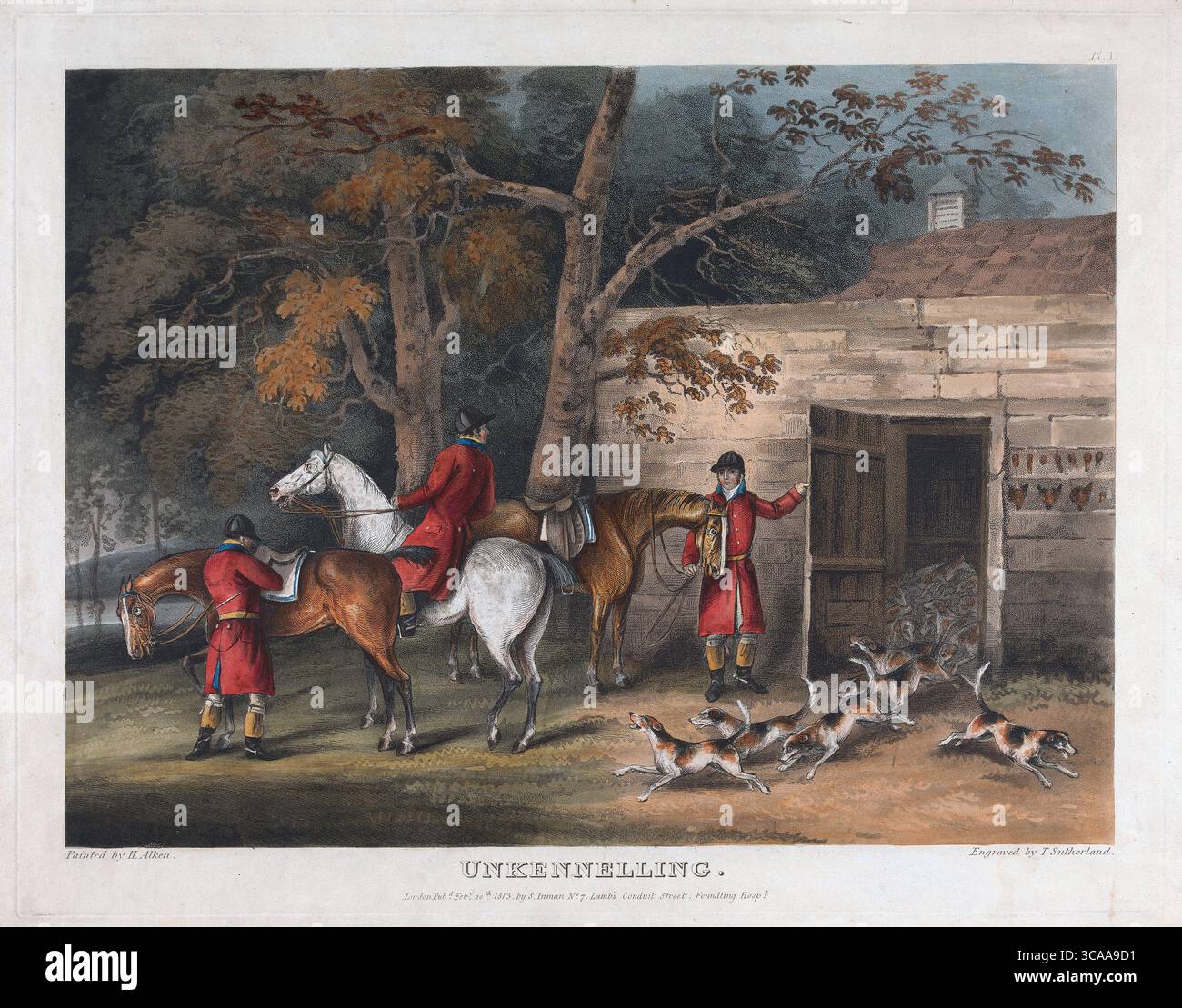 A print coloured aquatint etching of Fox Hunting Unkenneling, by Thomas ...