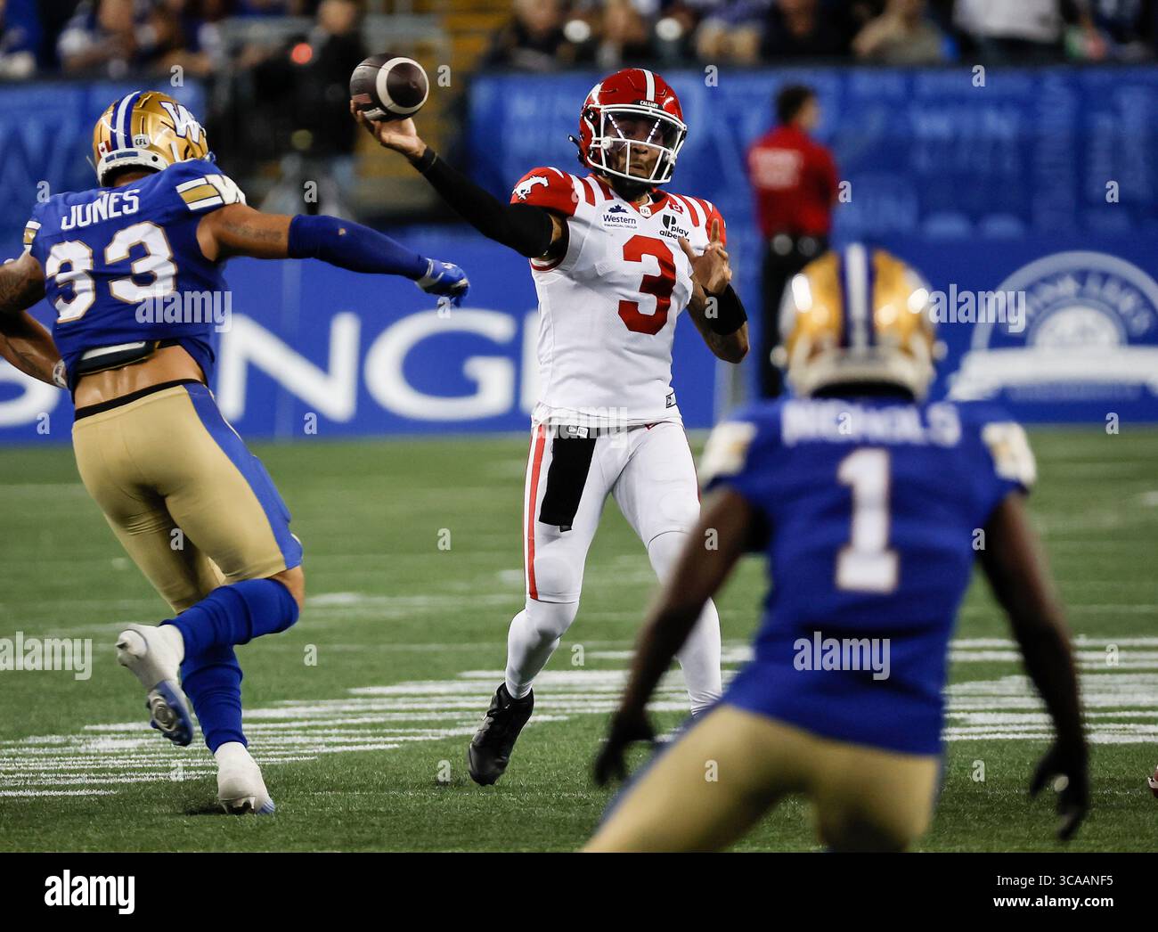 Calgary Stampeders quarterback Vernon Adams Jr. (3) throws against the ...