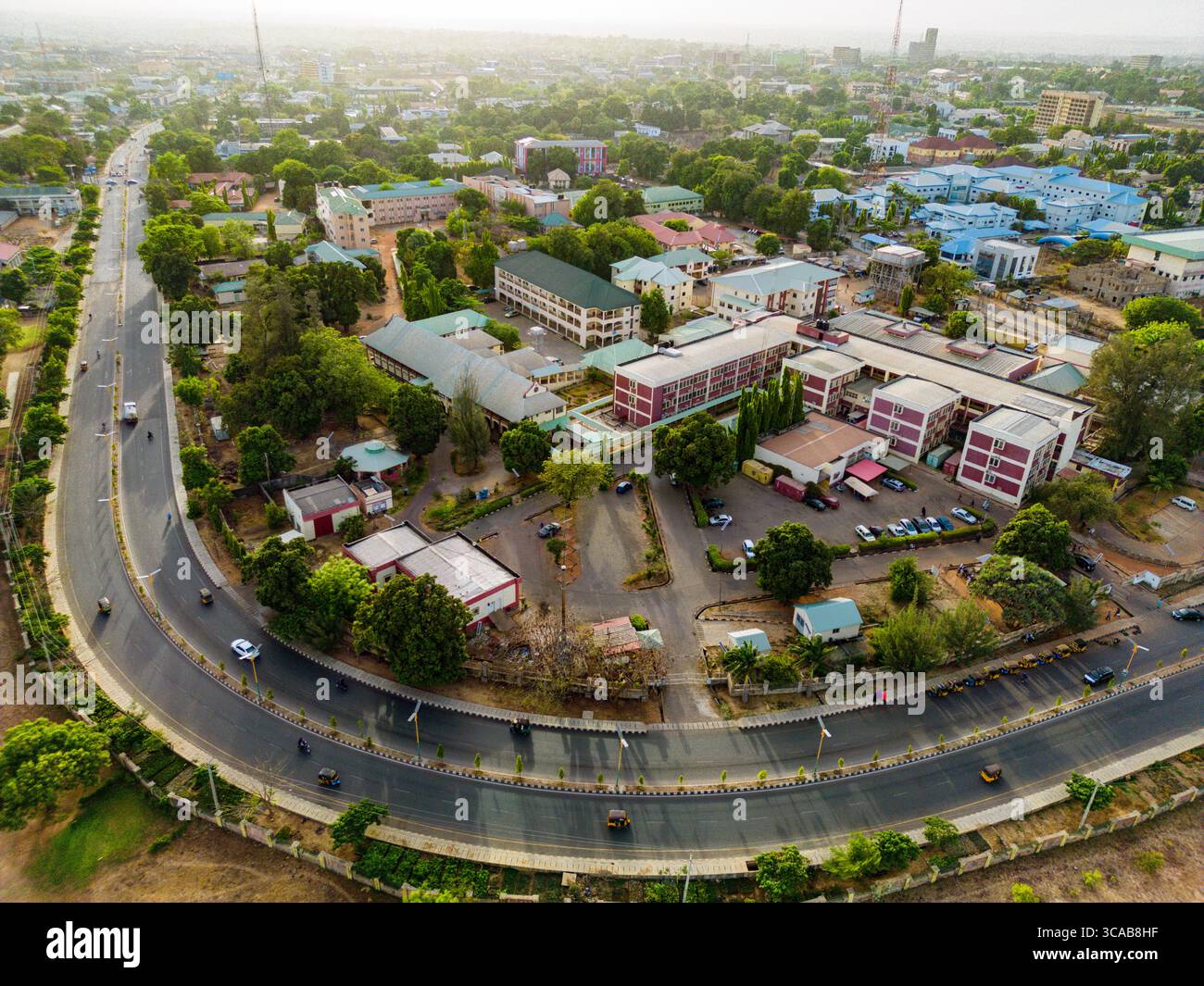 Aerial view of the Government Hospital complex with its red-roofed ...
