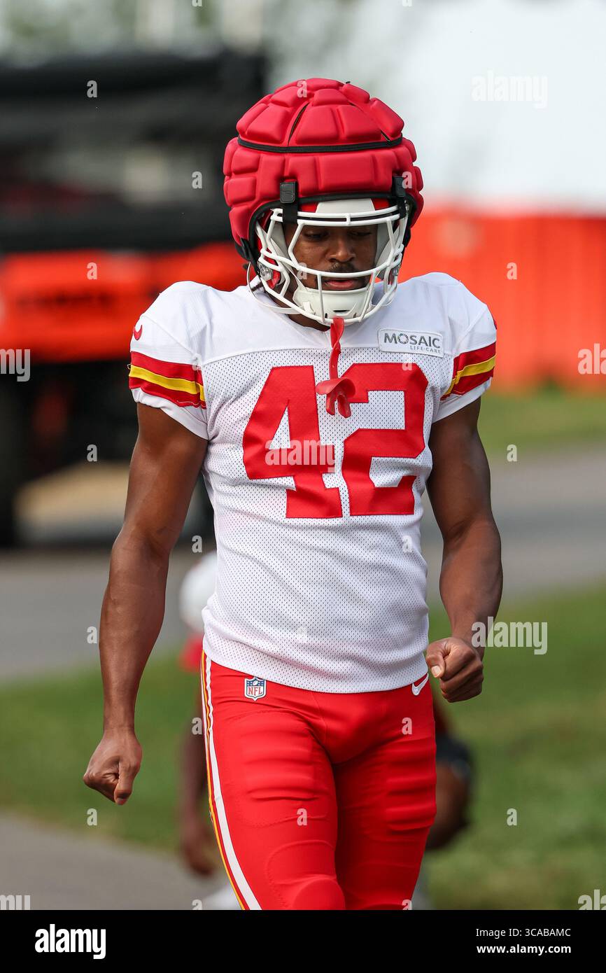 August 6, 2025: Kansas City Chiefs safety Major Williams (42) walks ...