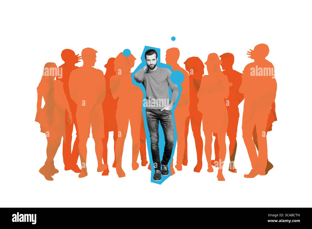 Creative photo collage trend artwork of silhouette young man stand ...