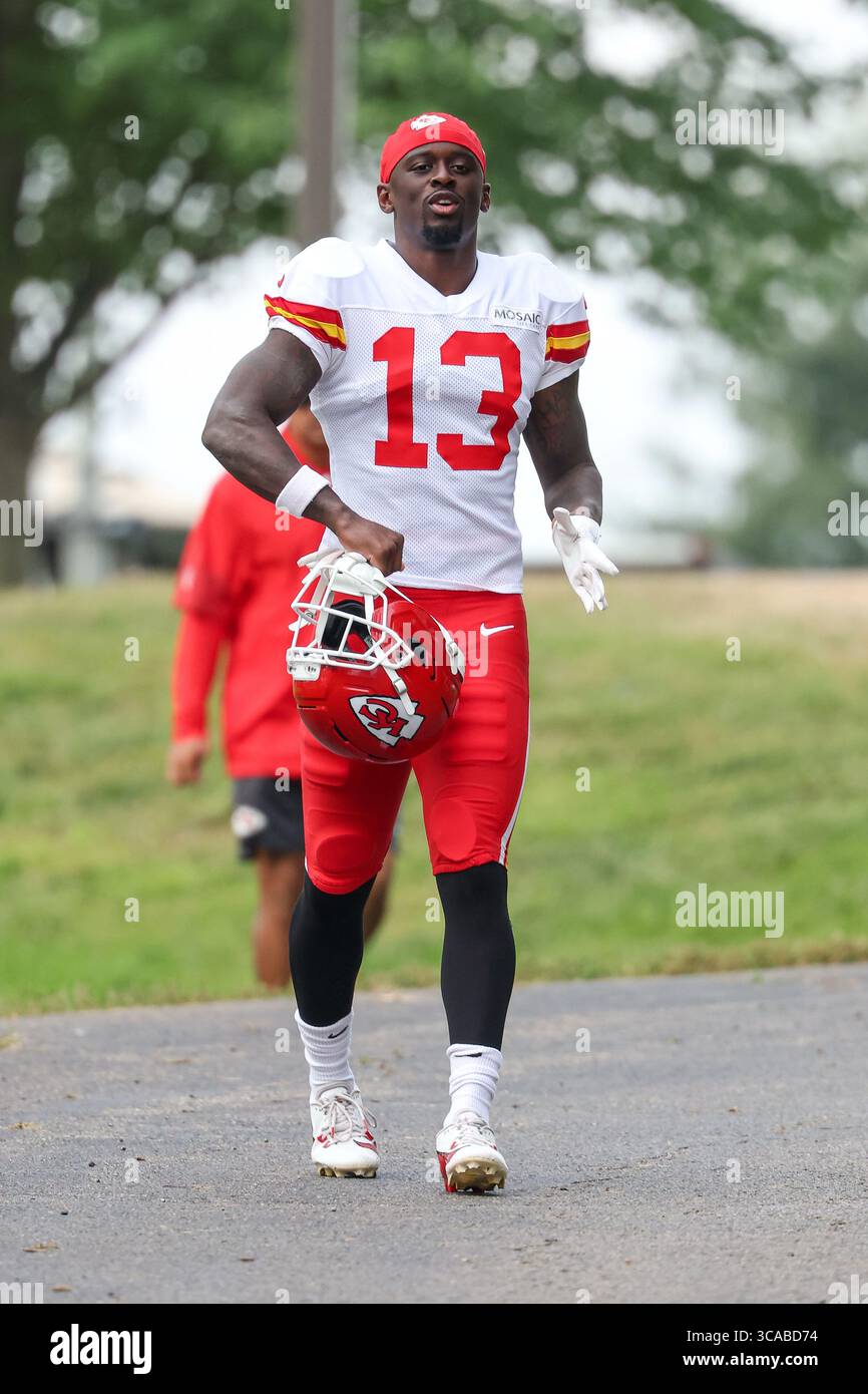 August 6, 2025: Kansas City Chiefs safety Nazeeh Johnson (13) walks ...