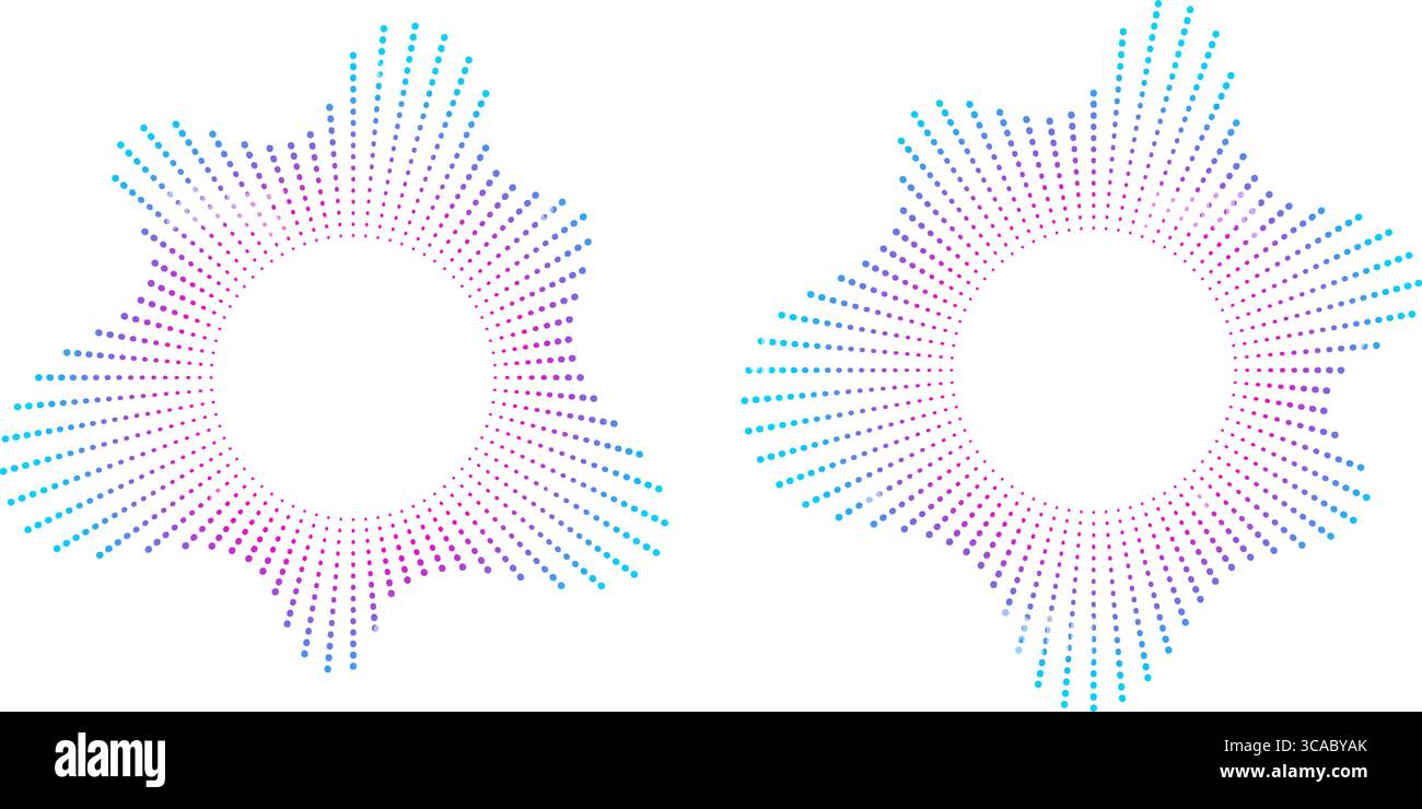 Sound equalizer icons with lines and dots, gradient neon circular sound ...