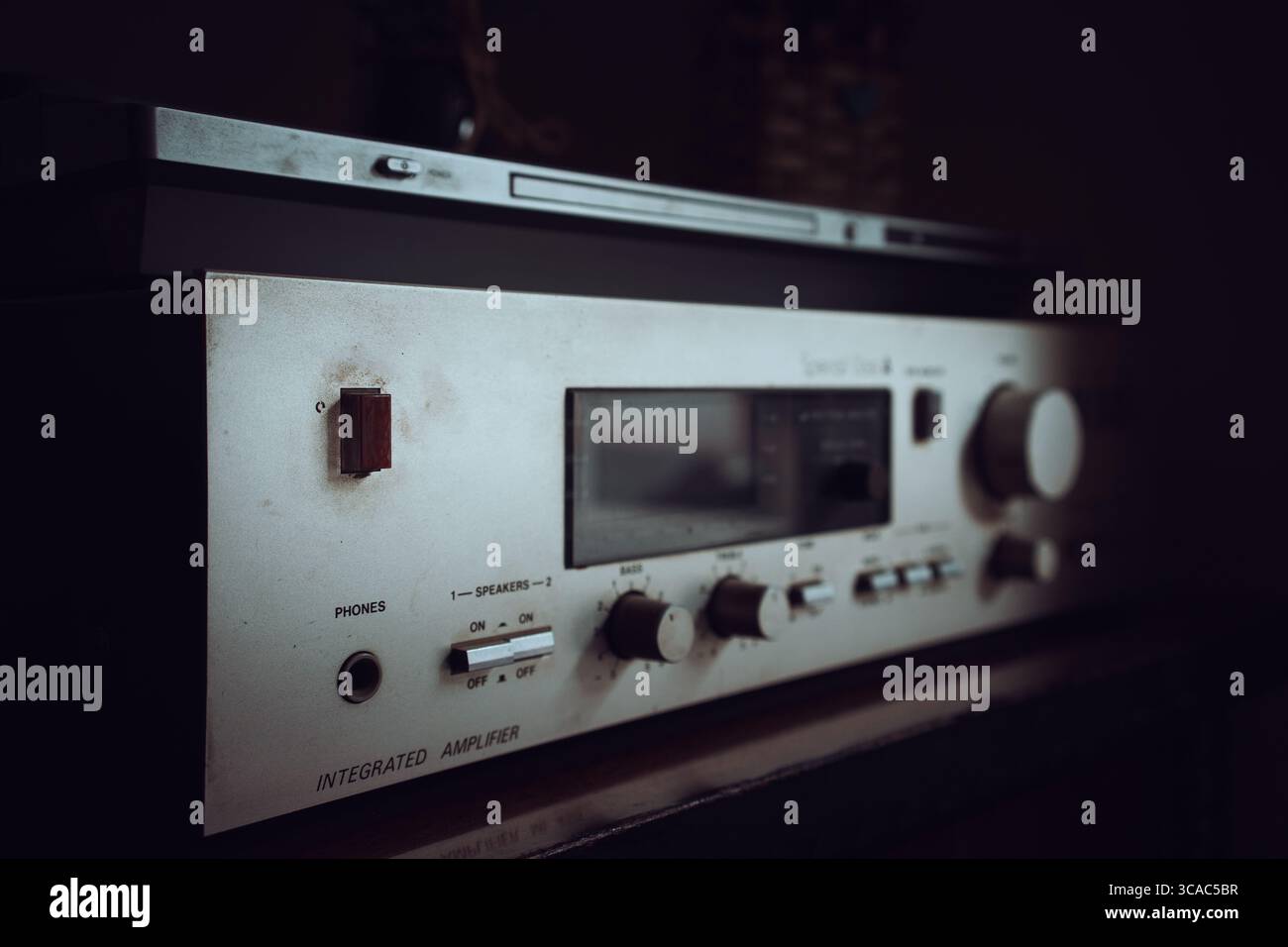 Old home hi-fi amplifier and receiver with cd player on top Stock Photo ...